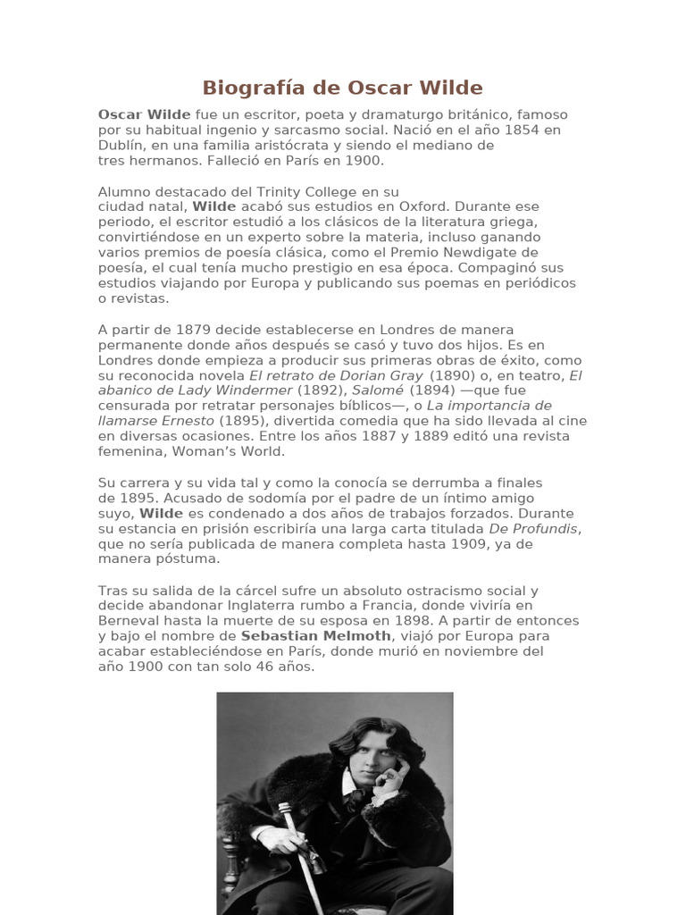 Biografía de Oscar Wilde | PDF | Clásicos