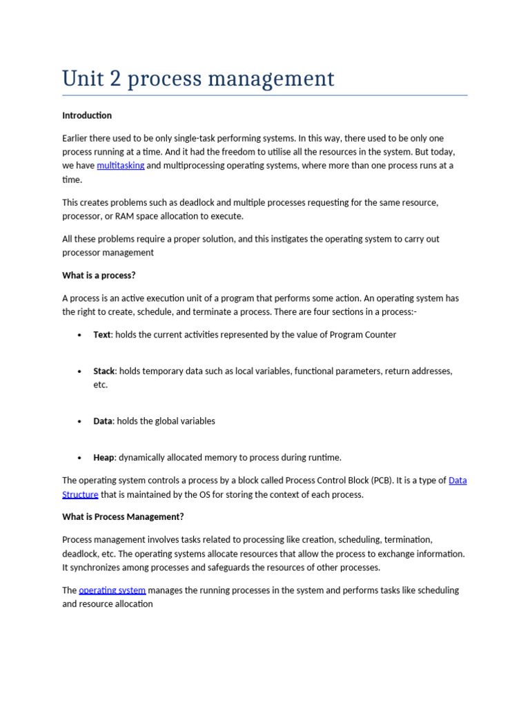 Process Management in OS | PDF | Process (Computing) | Operating System