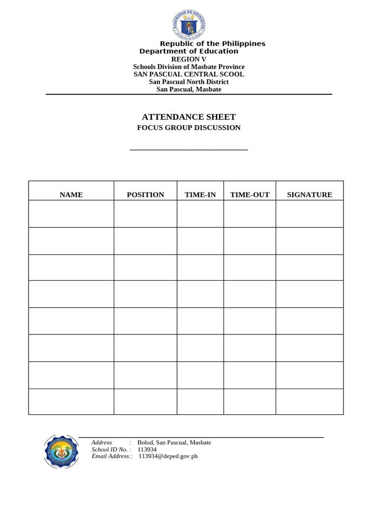 FGD Attendance Sheet | PDF