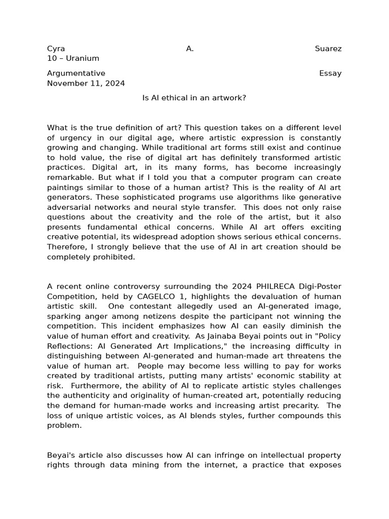 Ai Art Argumentative | PDF | Artificial Intelligence | Intelligence (AI ...