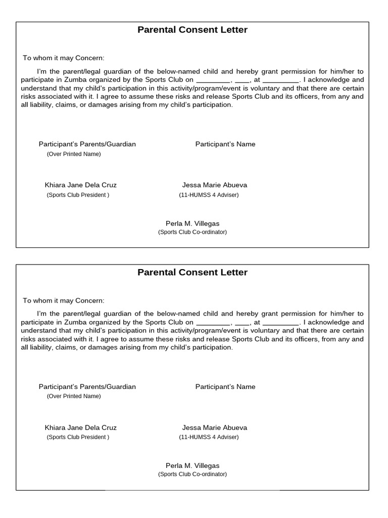 Parental Consent Letter | PDF