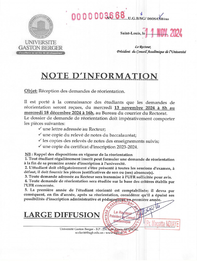 Note D'information Relative À La Réception Des Demandes de ...