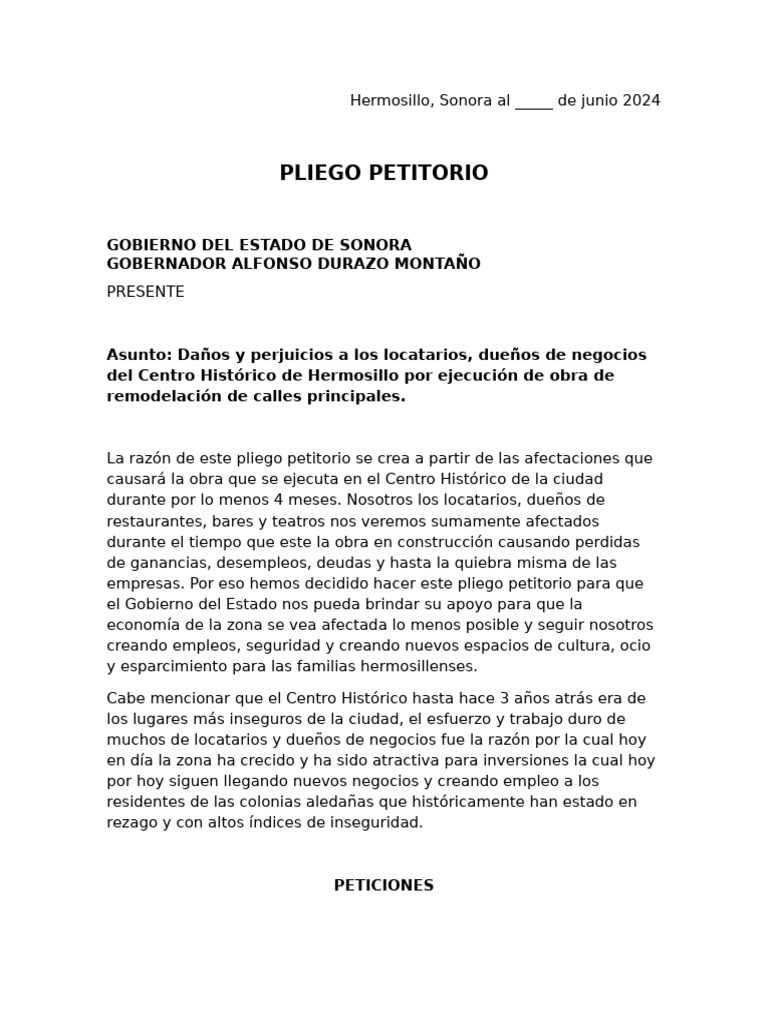 PLIEGO PETITORIO A Gob Del Estado | PDF | Sonora | Economias