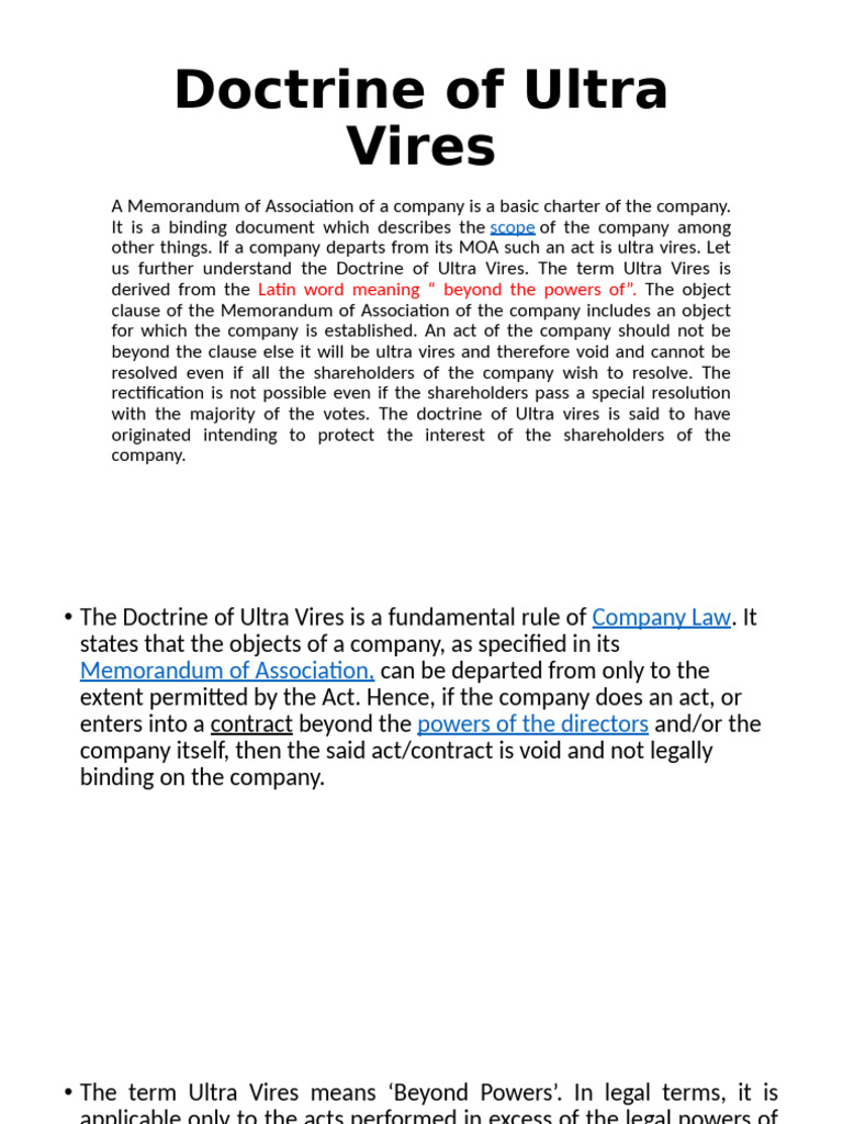 Doctrine of Ultra Vires | PDF | Loans | Common Law