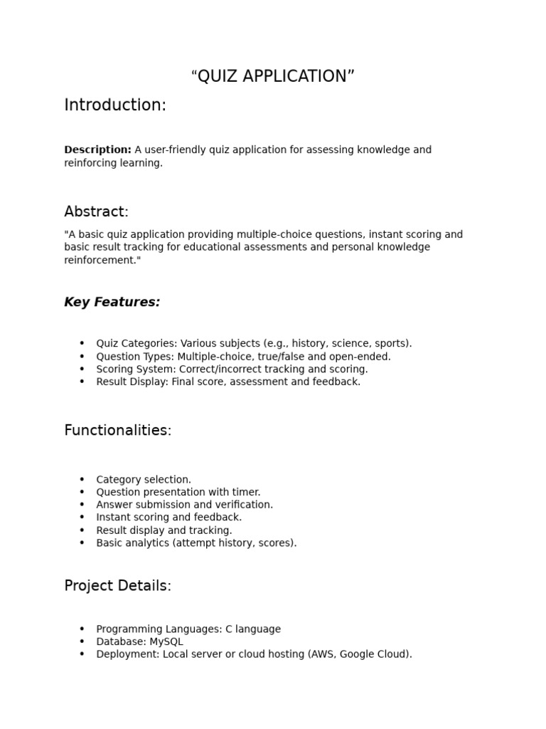 QUIZ APPLICATION | PDF