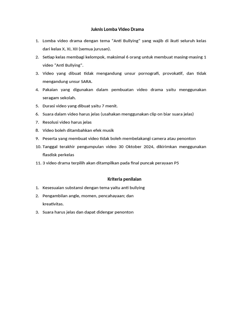 Juknis Lomba Video Drama Anti Bullying | PDF