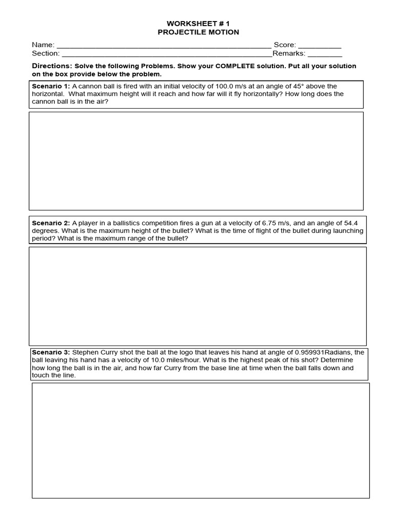 WORKSHEET # 1 Projectile Motion | PDF | History