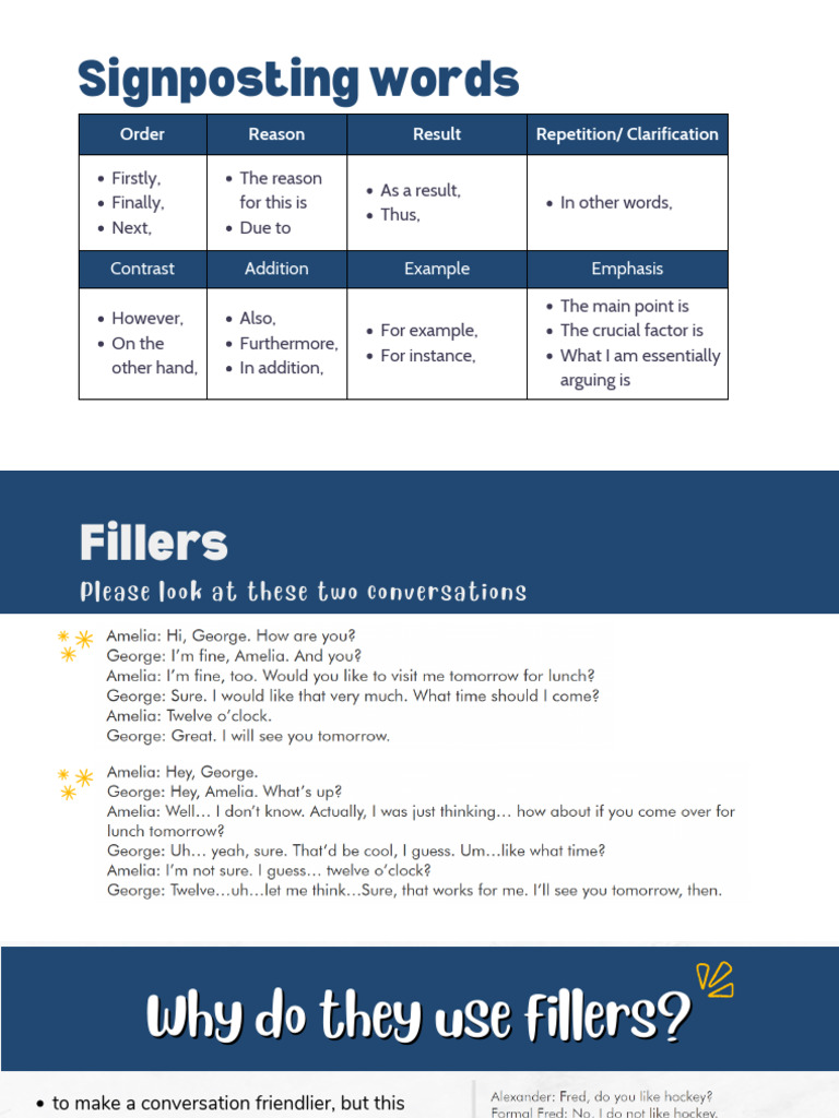 Signposting + Fillers + Hobby Speaking Topic | PDF | Career & Growth ...