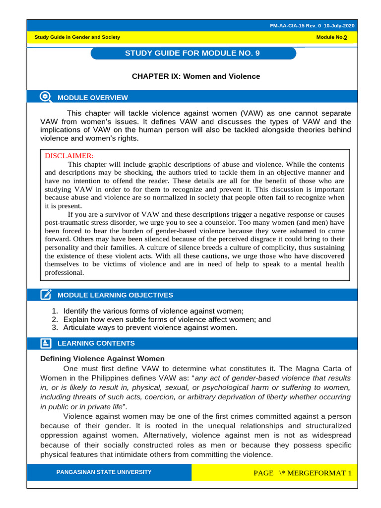 GEE2 Module 9 - Women and Violence | PDF | Domestic Violence | Sexual Slavery