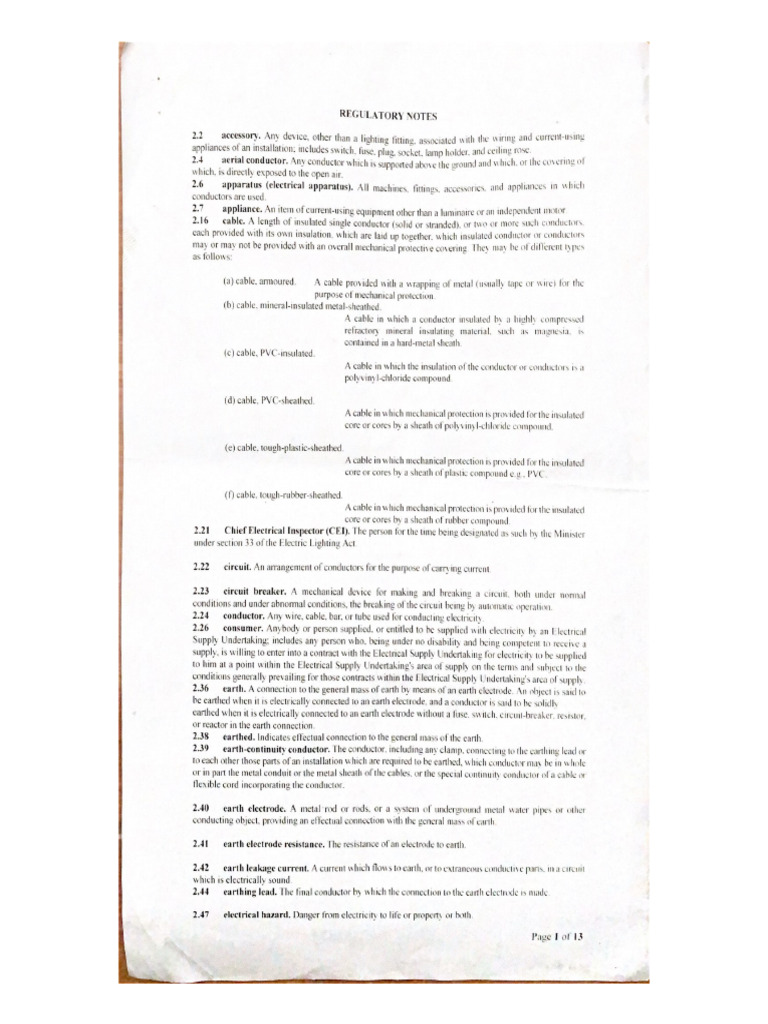 Electrical REGULATORY NOTES | PDF