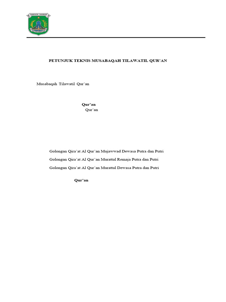 Juknis MTQ Kab Pas 2024 | PDF