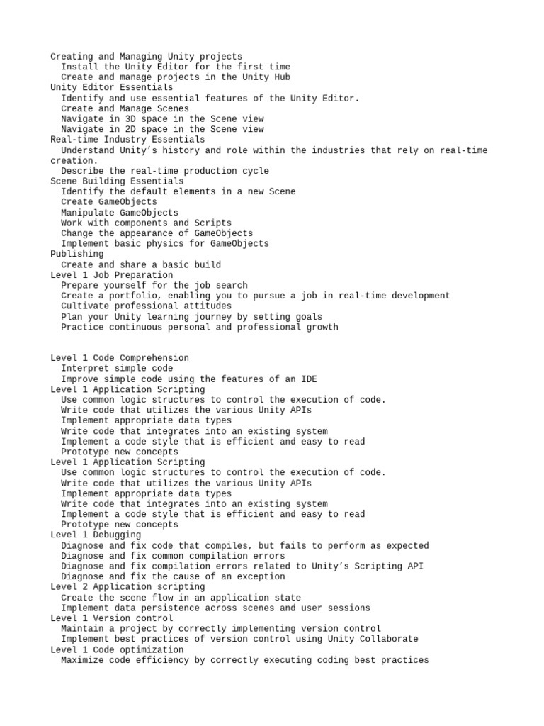 Unity Skills | PDF | Computer Programming | Scripting Language Unity Skills | PDF | Computer Programming | Scripting Language