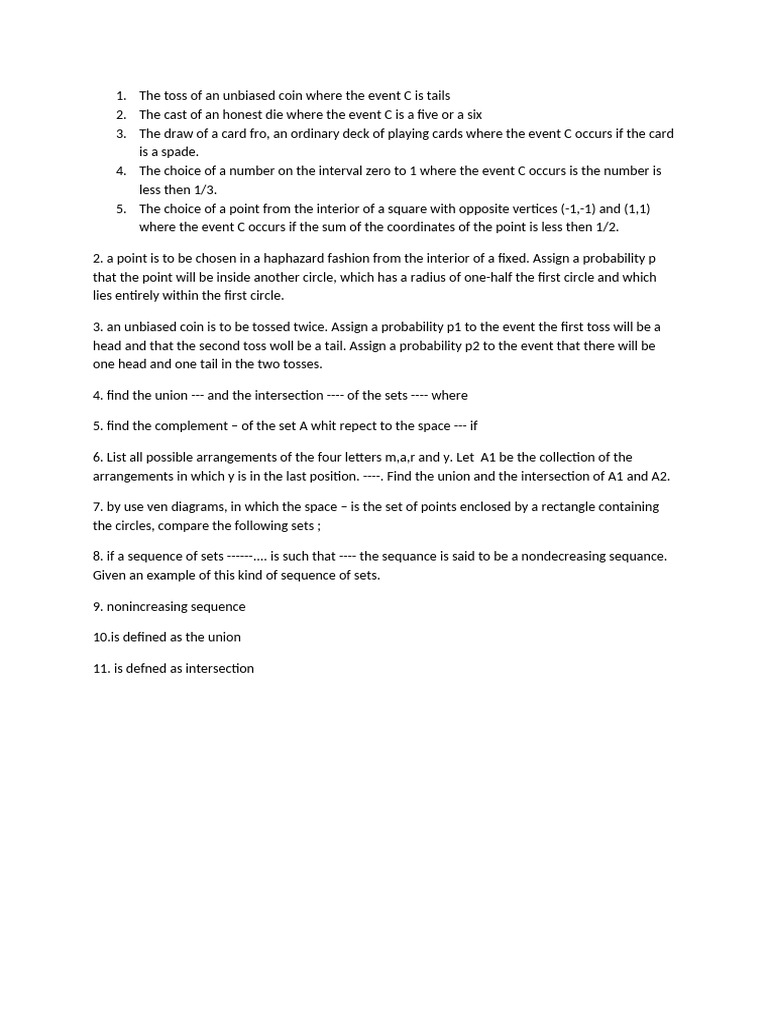 The Toss of An Unbiased Coin Where The Event C Is Tails | PDF ...