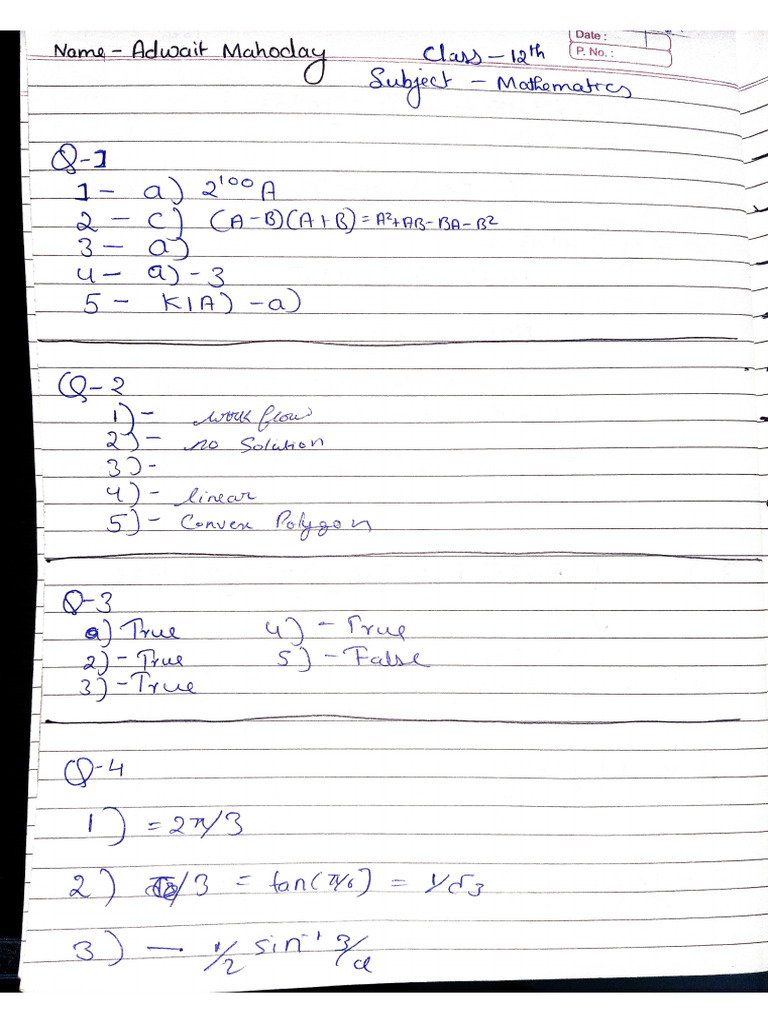 Adwait Mahoday (PCM) Class - 12TH | PDF