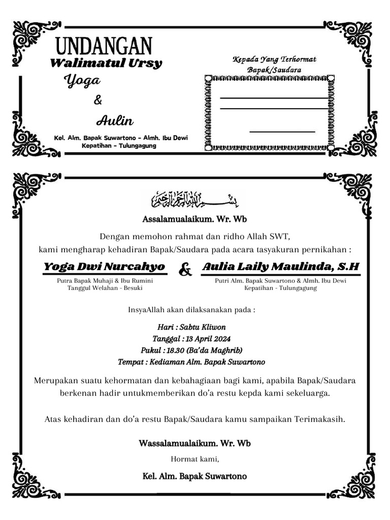 Dengan Memohon Rahmat Dan Ridho Allah SWT, Kami Mengharap Kehadiran ...