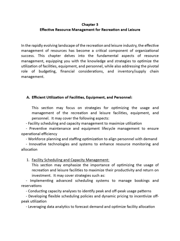 Effective Resource Management For Recreation and Leisure 1 | PDF | Inventory | Supply Chain