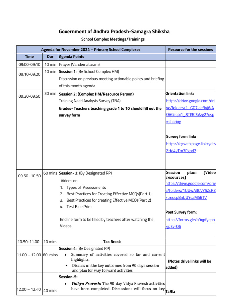 Final - Nov Primary School Complex Agenda | PDF | Behavior Modification ...