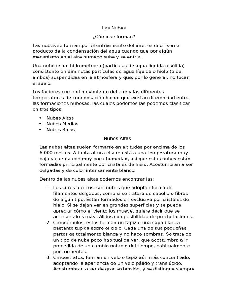 Las Nubes | PDF | Nube | Nubes, Niebla Y Precipitaciones