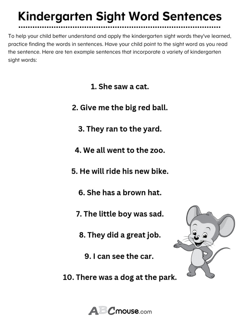 Kindergarten Sight Word Sentences | PDF | Language Arts & Discipline