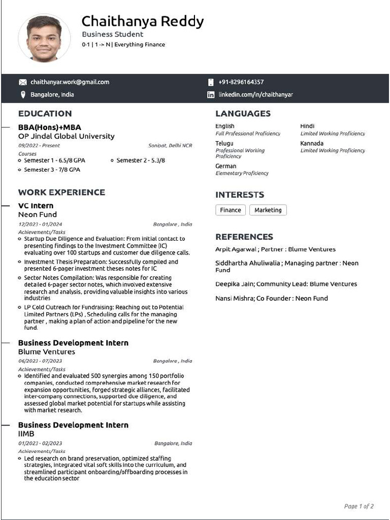 Resume + Marks Chaithanya | PDF