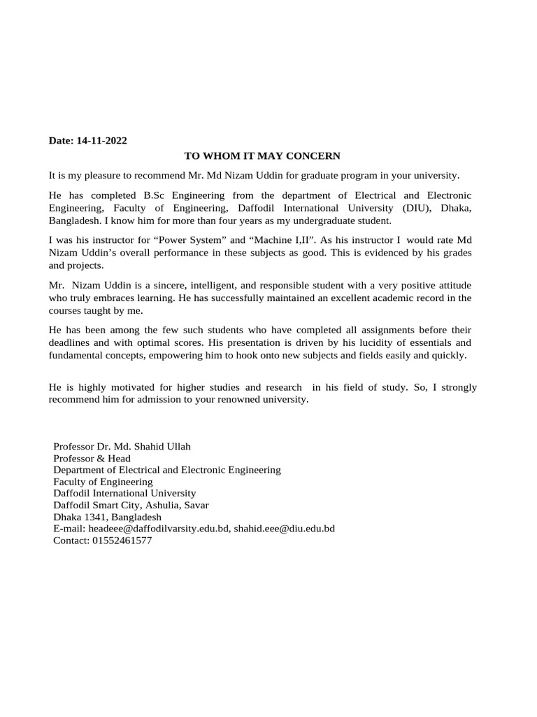 25-10-22 LOR - MD Nizam Uddin | PDF | Career & Growth | Art