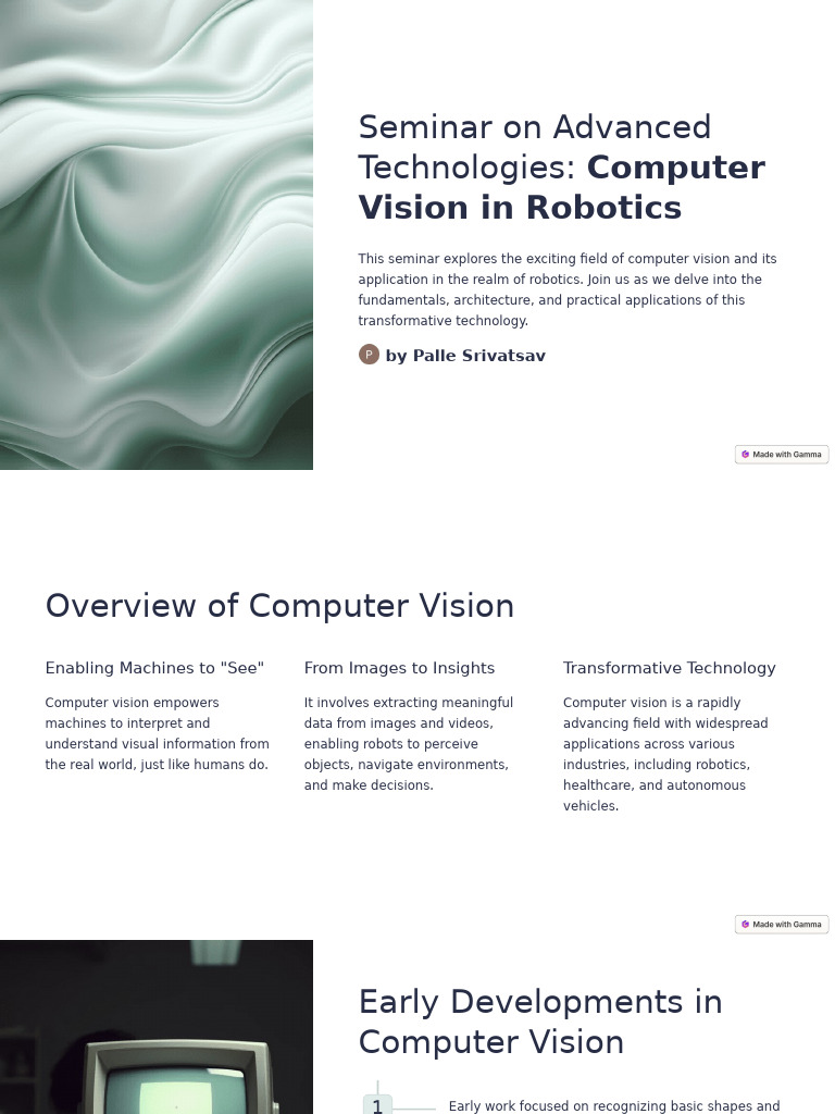 Seminar On Advanced Technologies Computer Vision in Robotics | PDF | Computer Vision | Robotics