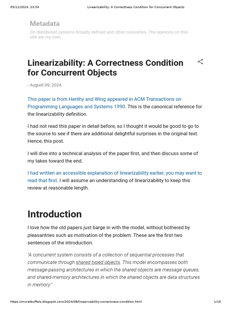 Linearizability - A Correctness Condition For Concurrent Objects | PDF | Concurrent Computing ...