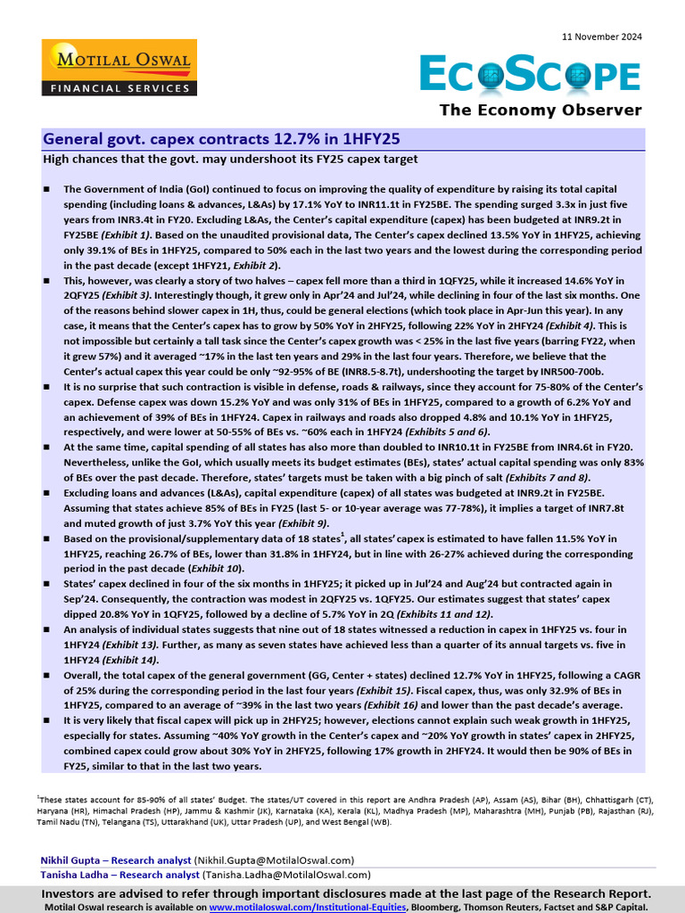 Motilal Oswal Report - Ecoscope | PDF | Economies