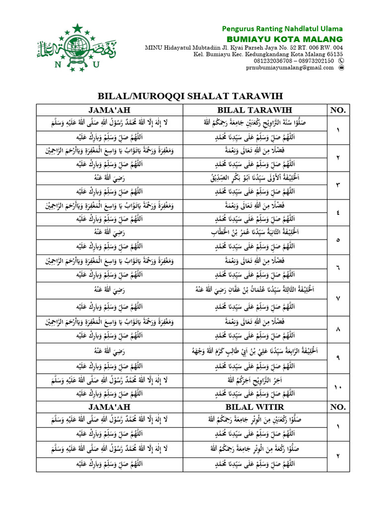Teks Bilal Tarawih | PDF