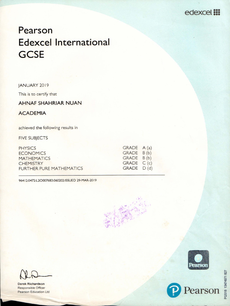 Ahnaf Shahriar Nuan - O Level 5 Subs Cer | PDF