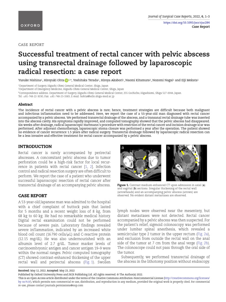 Successful Treatment of Rectal Cancer With Pelvic Abscess Using ...