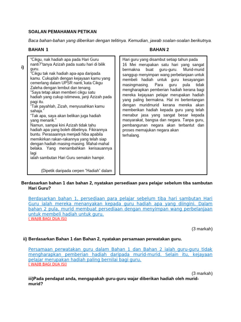 Teknik Menjawab Soalan Pemahaman Petikan | PDF