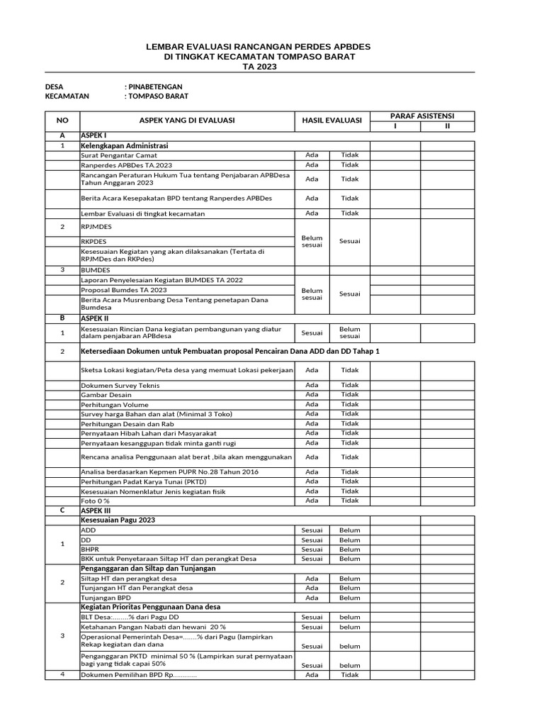 Lembar Ev APBdes 2023 | PDF