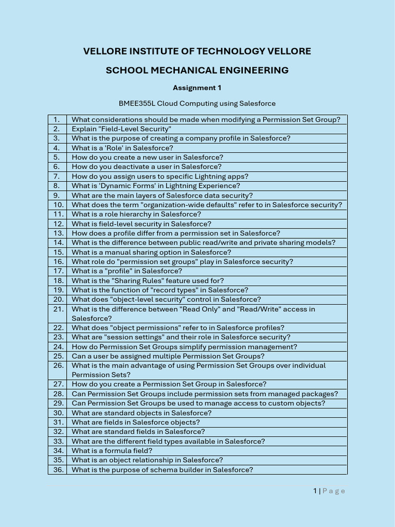 BMEE355L Cloud Computing Using Salesforce DA 1 | PDF | Computing | Cloud Computing