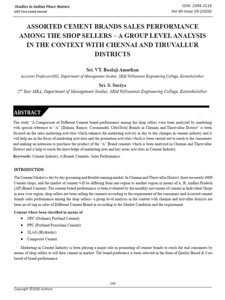 Cement Brand Sales Analysis in Chennai | PDF | Coefficient Of ...