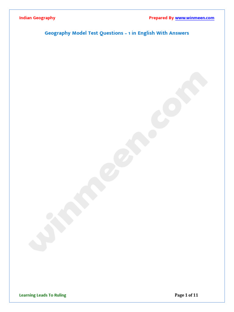 Geography Model Test Questions 1 in English With Answers | PDF | Rain ...