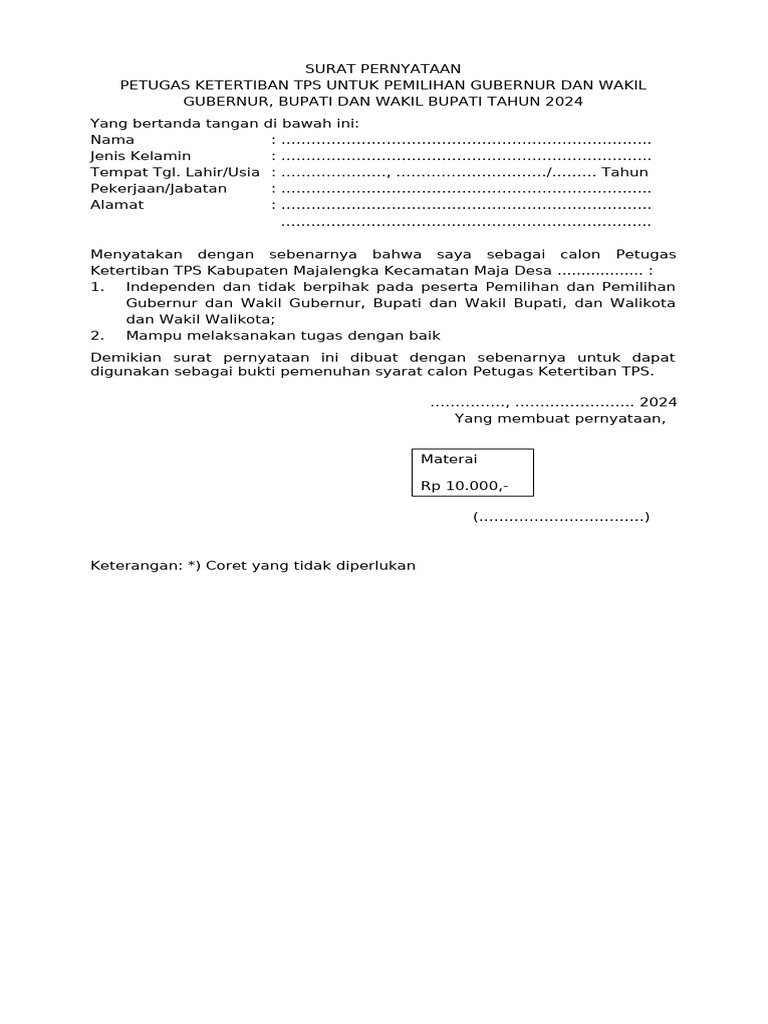 00 Surat Pernyataan Pam Tps | PDF