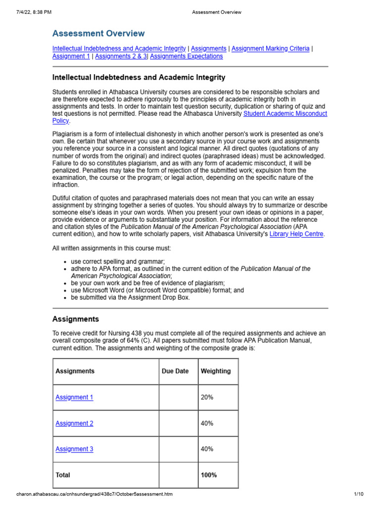 Course 438 Assessment Overview | PDF | Apa Style | Thesis