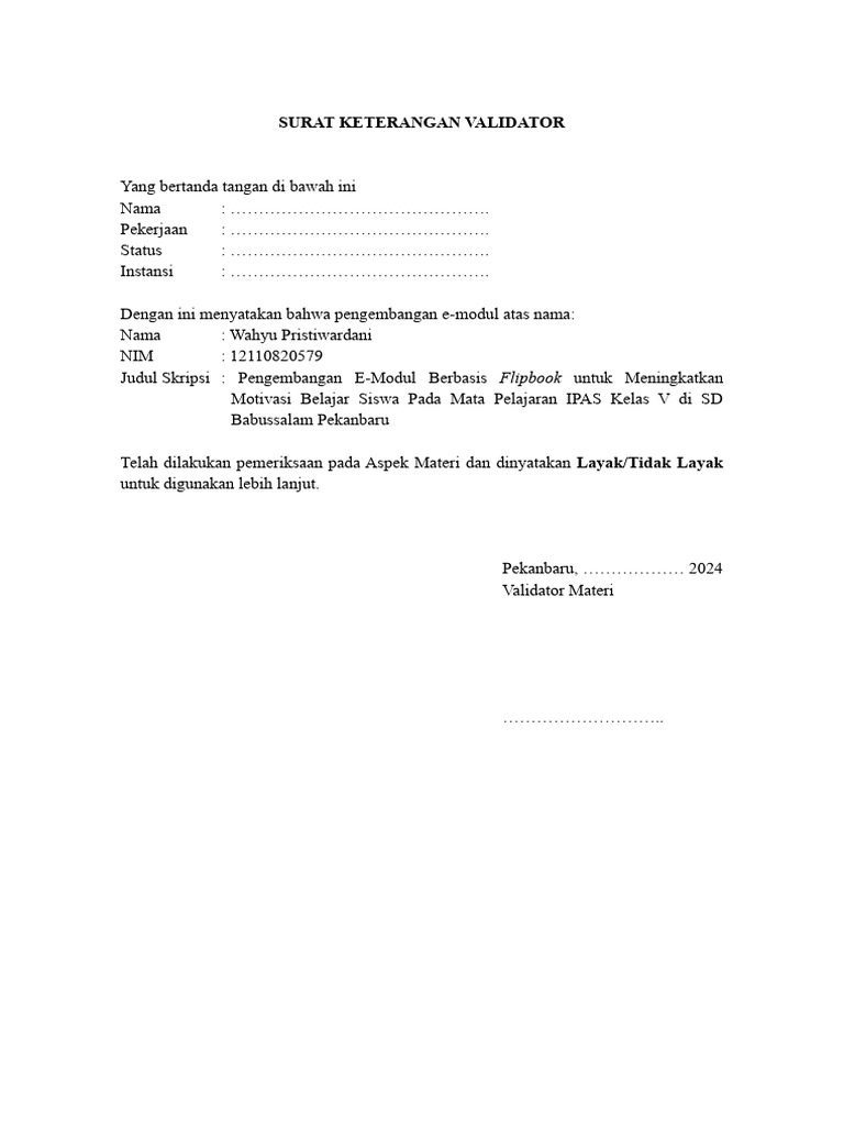 Surat Keterangan Validator | PDF