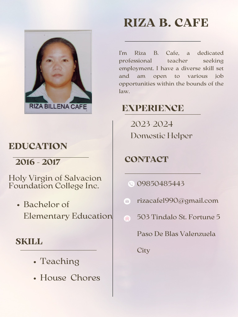 Resume Riza Cafe Edited | PDF