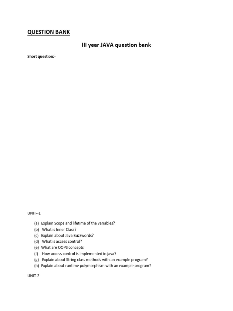 Java Programming Question Bank | PDF | Class (Computer Programming) | Method (Computer Programming)