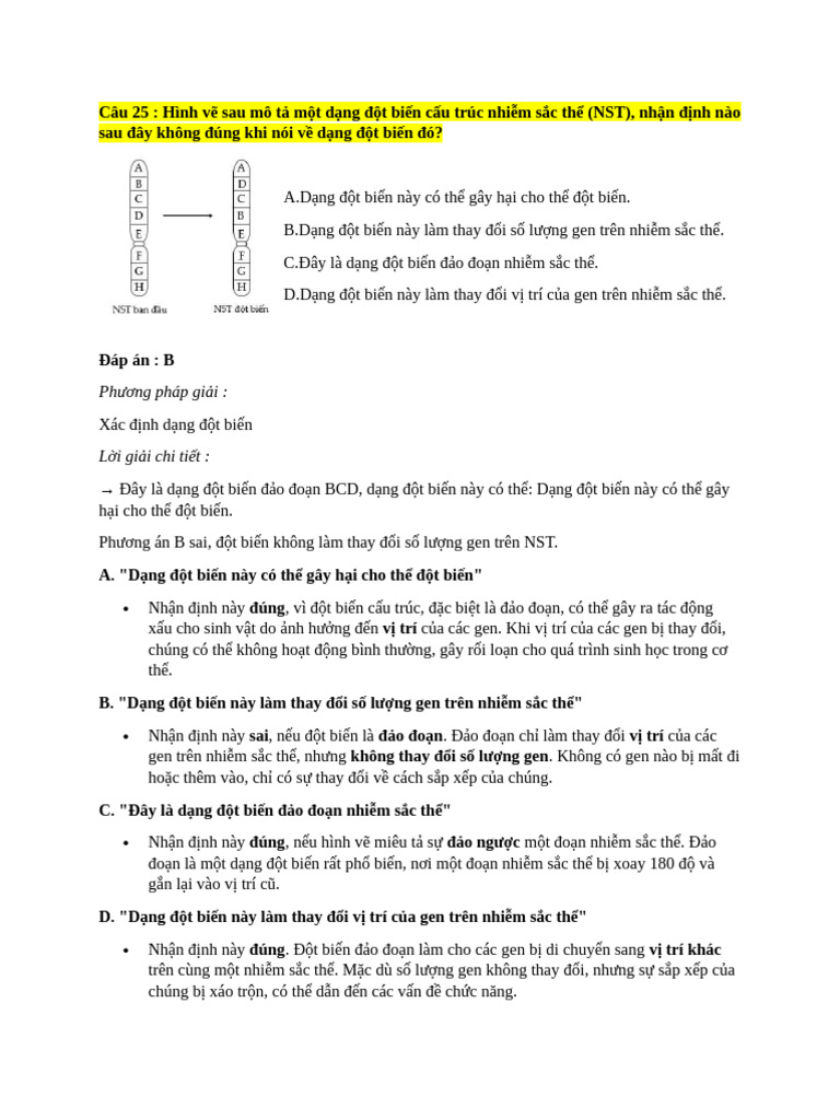 Trắc nghiệm ĐB cấu trúc NST | PDF