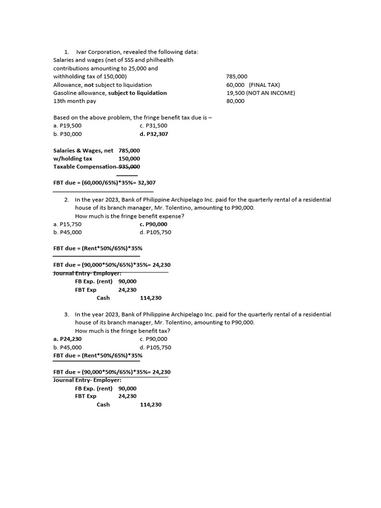 Fringe Benefit Tax Calculations | PDF | Life Insurance | Insurance