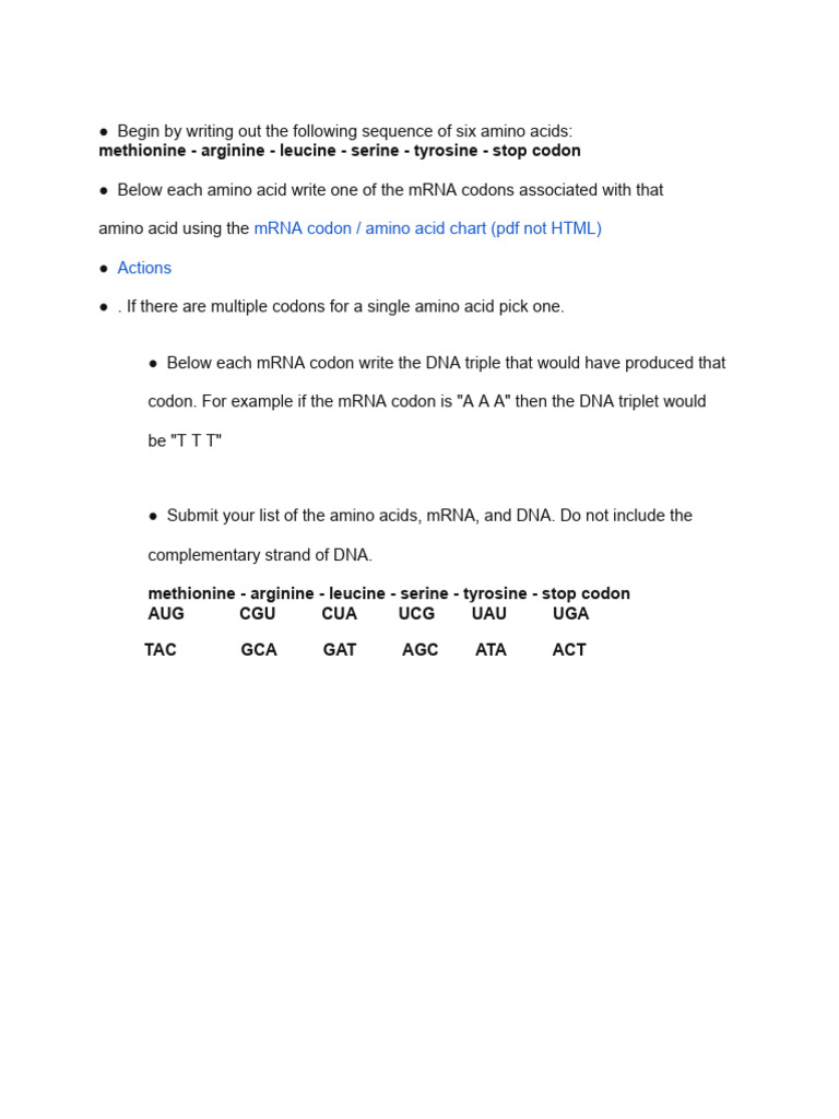 Methionine - Arginine - Leucine - Serine - Tyrosine - Stop Codon | PDF