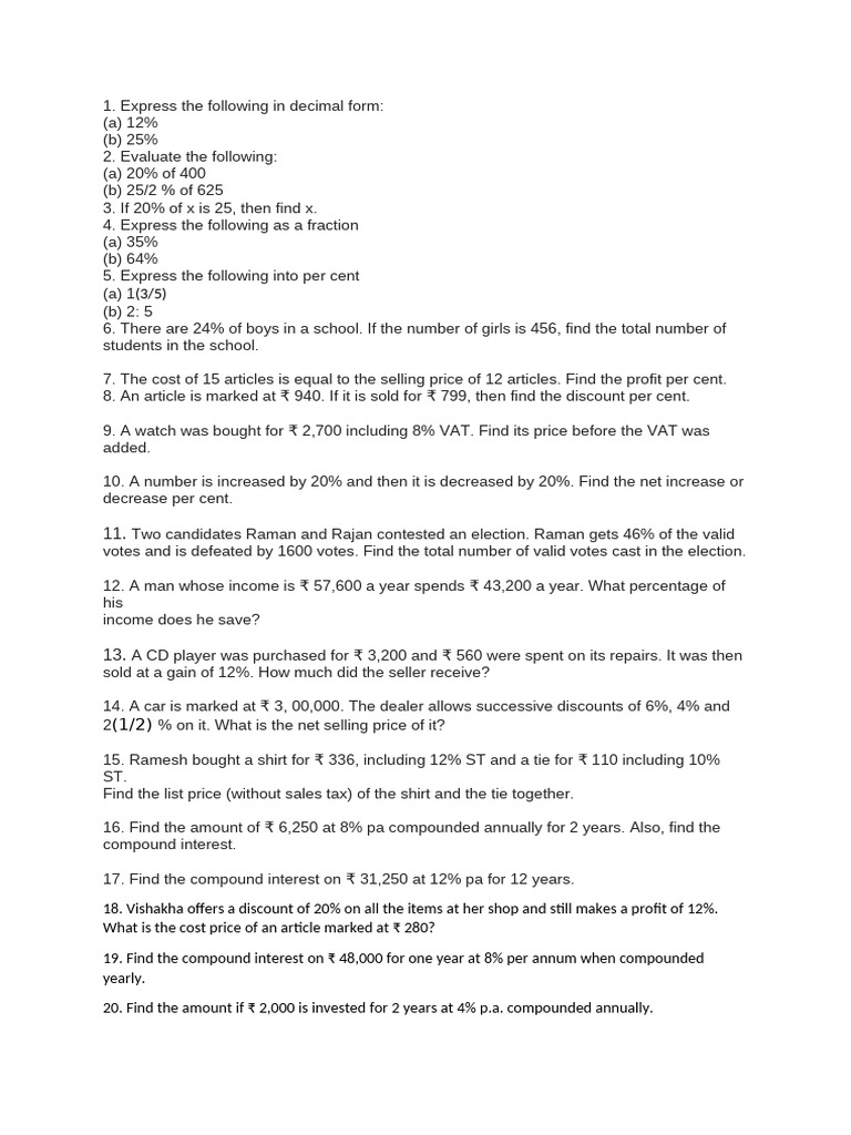 Grade 8 Comparting Quantities | PDF | Interest | Percentage