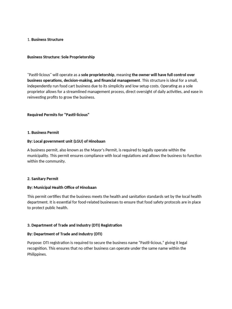 Business Structure 1 | PDF | Food Safety | Sole Proprietorship