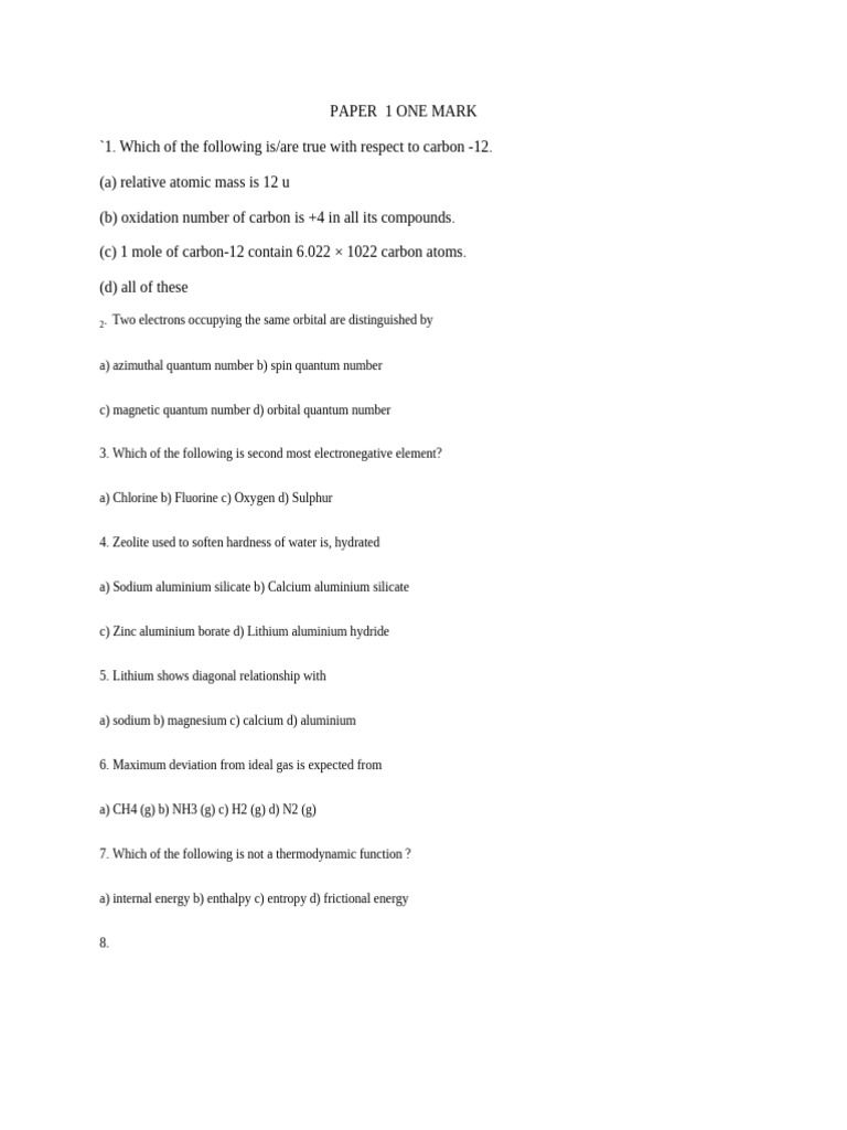 Paper 1 One Mark | PDF | Science & Mathematics | Technology & Engineering