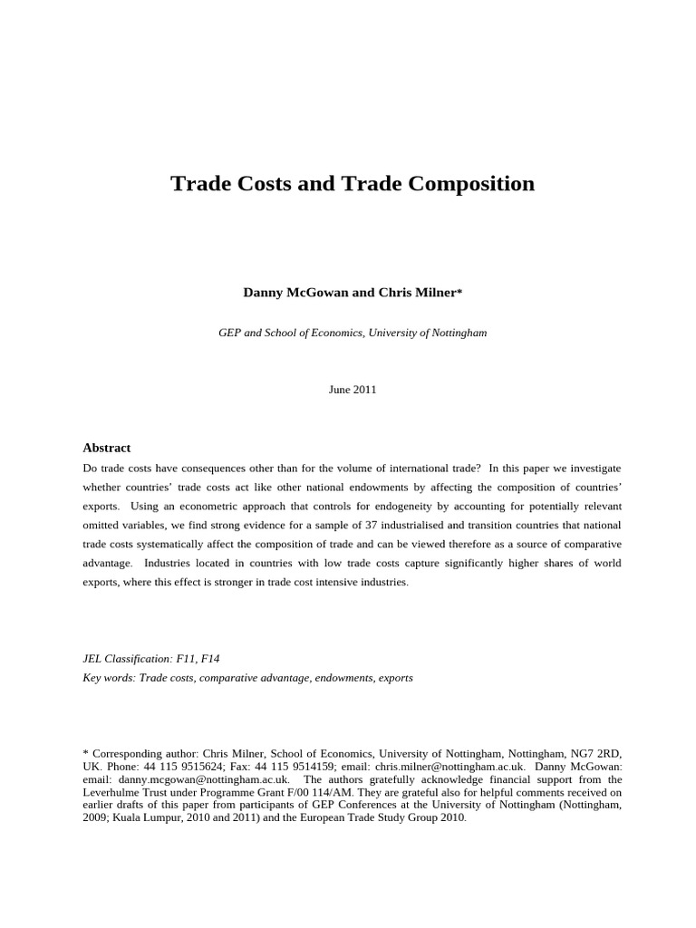 Trade Costs and Trade Composition | PDF | Fixed Effects Model | Linear ...