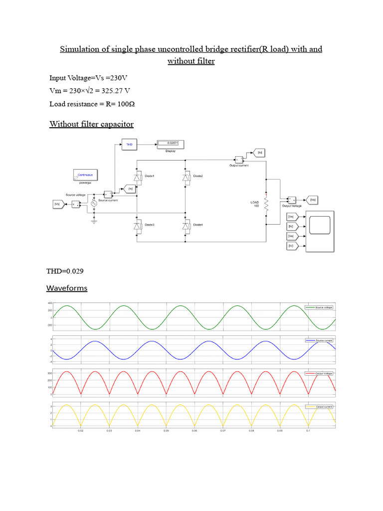 Simulation of Single Phase Uncontrolled Bridge Rectifier | PDF