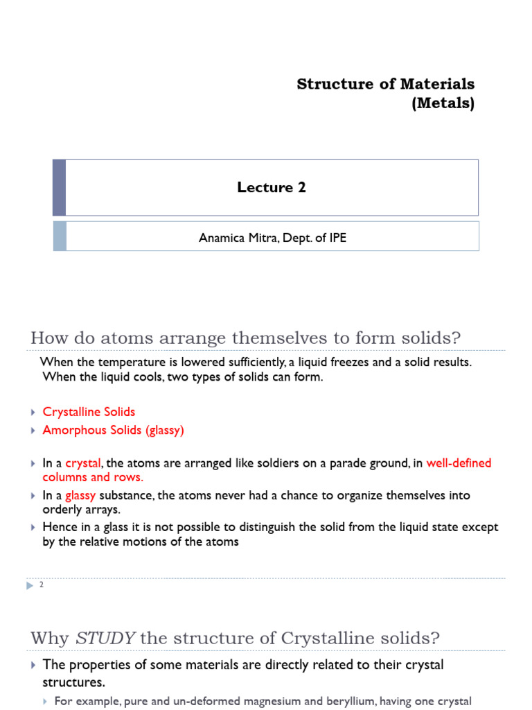 Em Anamika Maam Lec 2 Structure Of Metals Pdf Crystal Solid